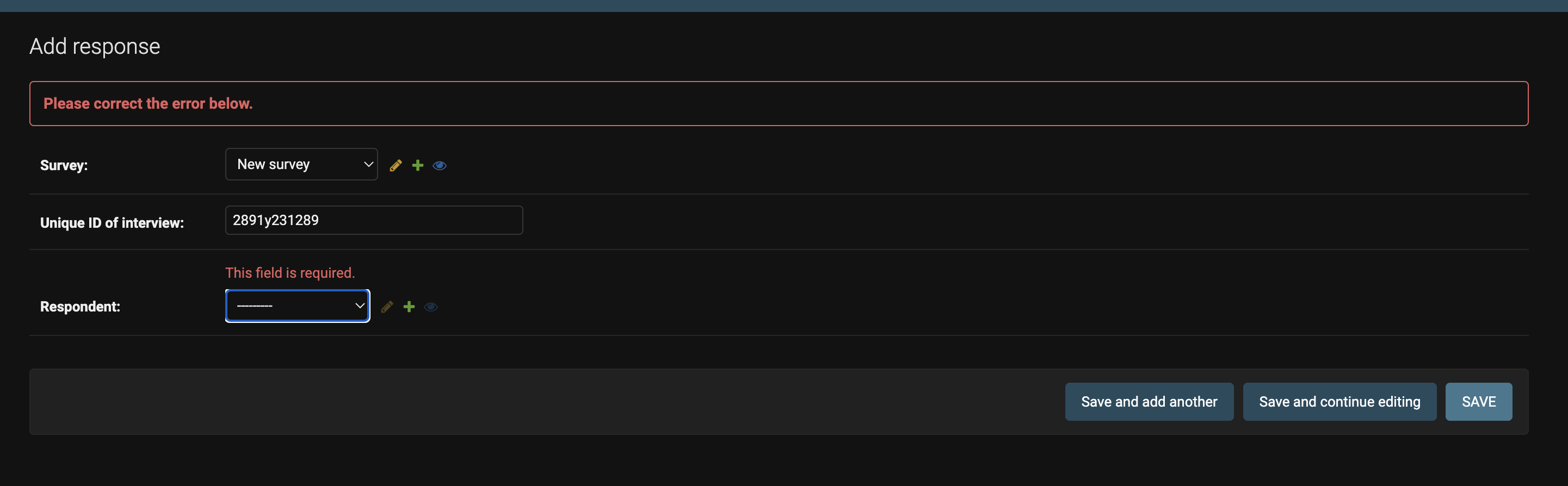 Respondend input field does not need to link to a user, make optional instead of required ...