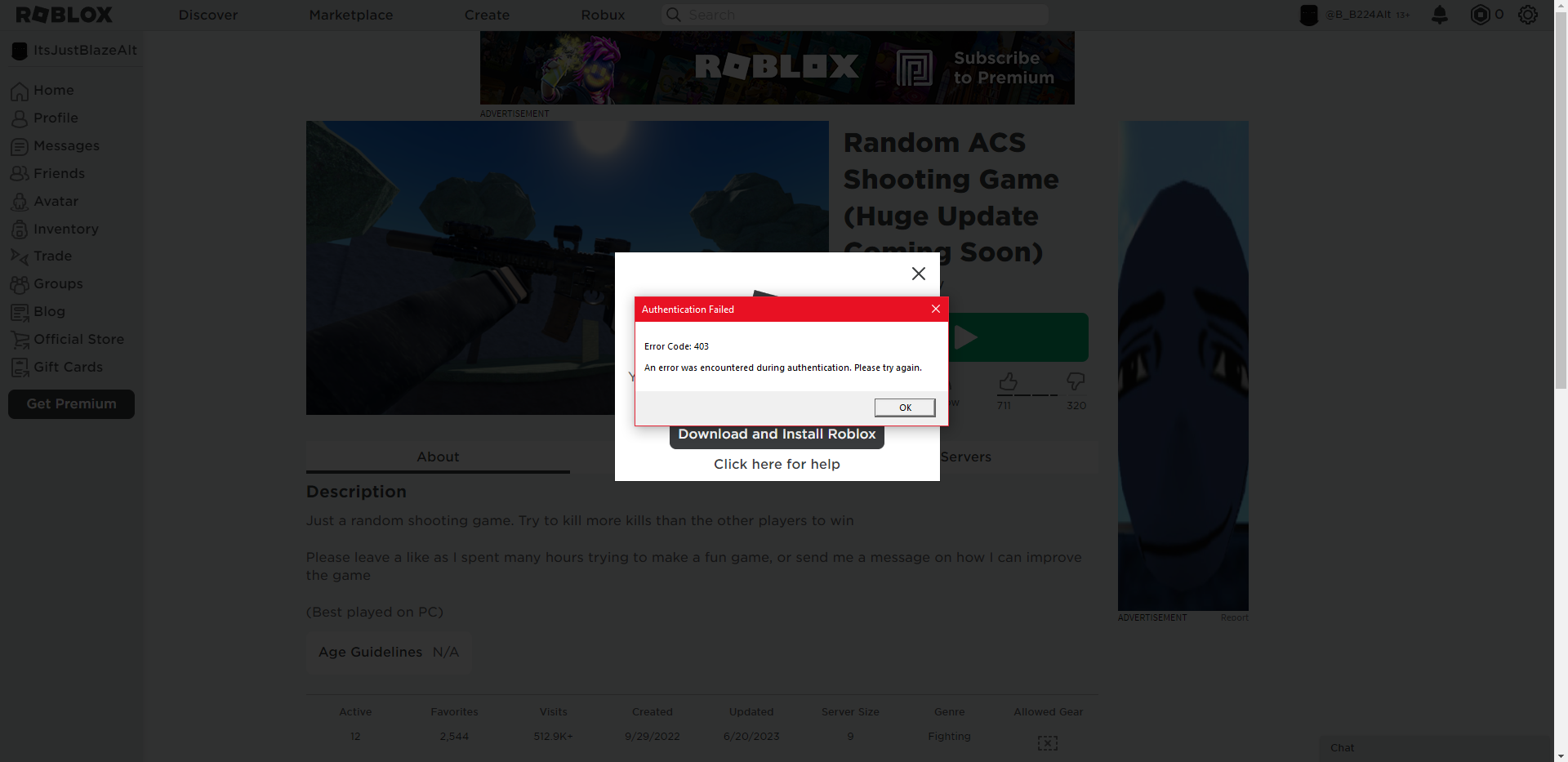 Error 403 on alt account · Issue #372 · pizzaboxer/bloxstrap · GitHub