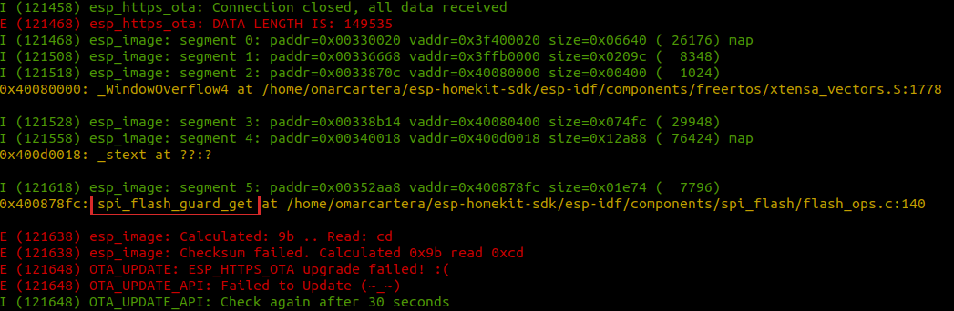 OTA: esp_image: Checksum failed. (IDFGH-1920) · Issue #4120 · espressif ...