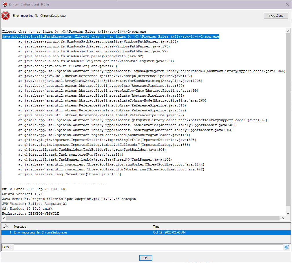 Unable To Import File Javaniofileinvalidpathexception Illegal Char At Index 0 Cprogram 