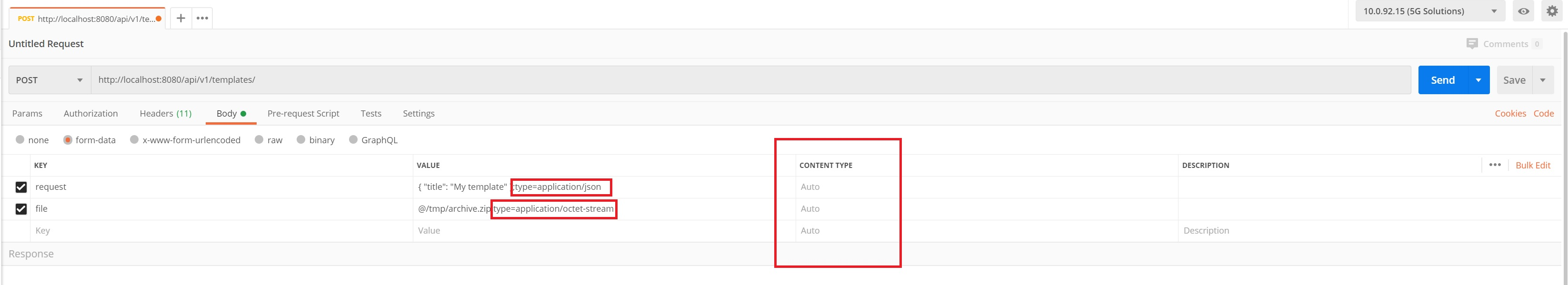 Import / export cURL for request with multipart/form-data looses content-type of parts · Issue ...