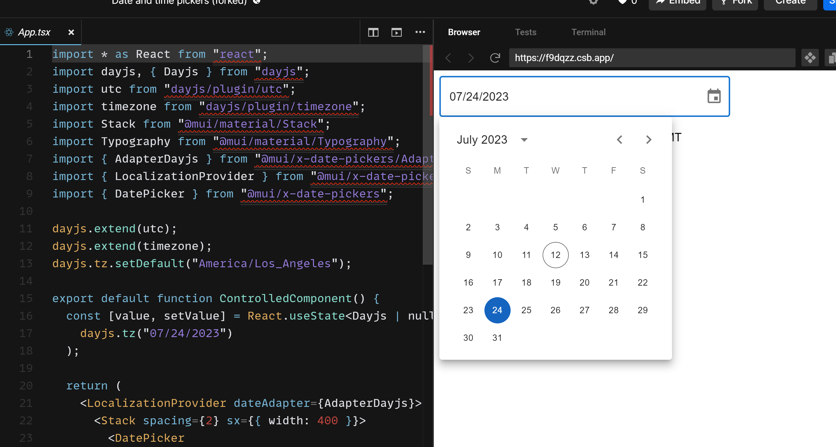 Dayjs Adapter is showing one day prior in the DatePicker component when default value is set ...