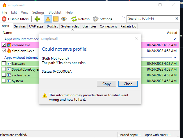 %hs profile not found upon enabling simplewall · Issue #1607 · henrypp/simplewall · GitHub