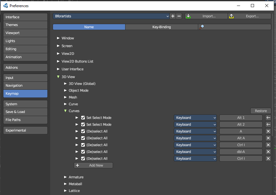 Default keymap - add entries for 3d view / curves · Issue #398 · Bforartists/Manual · GitHub