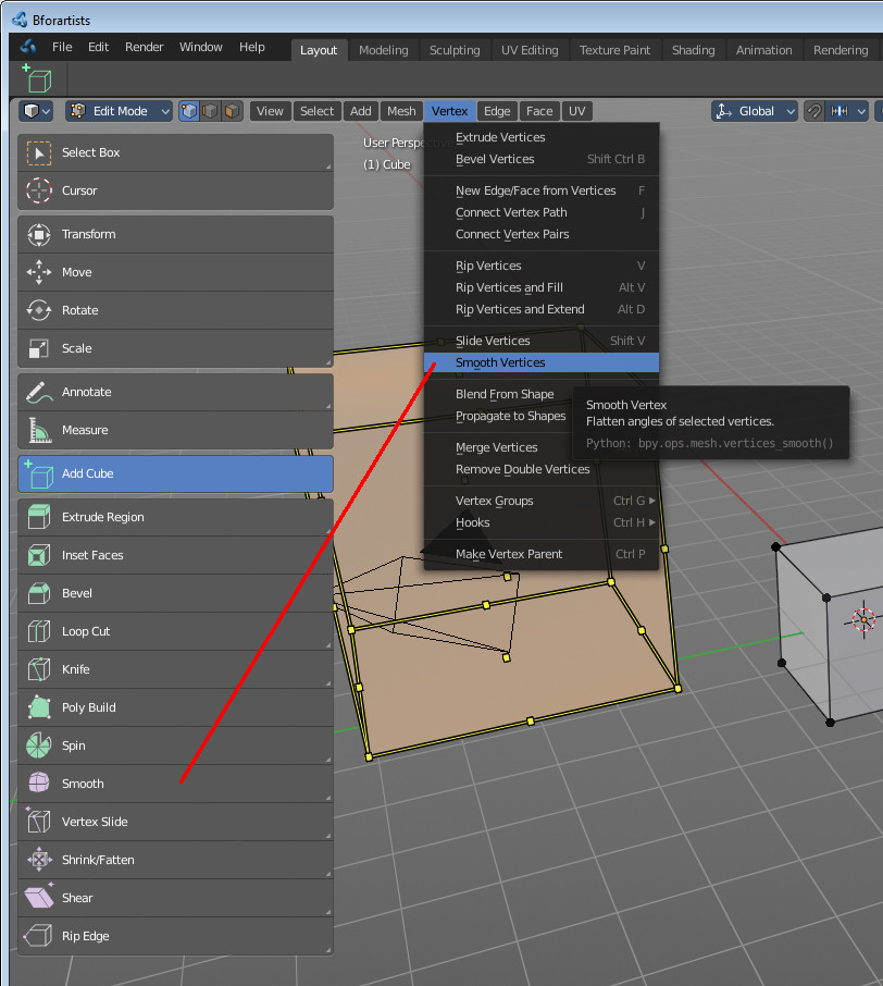 Mesh - Edit Mode - Remove double menu entry Smooth Vertex · Issue #419 · Bforartists/Bforartists ...
