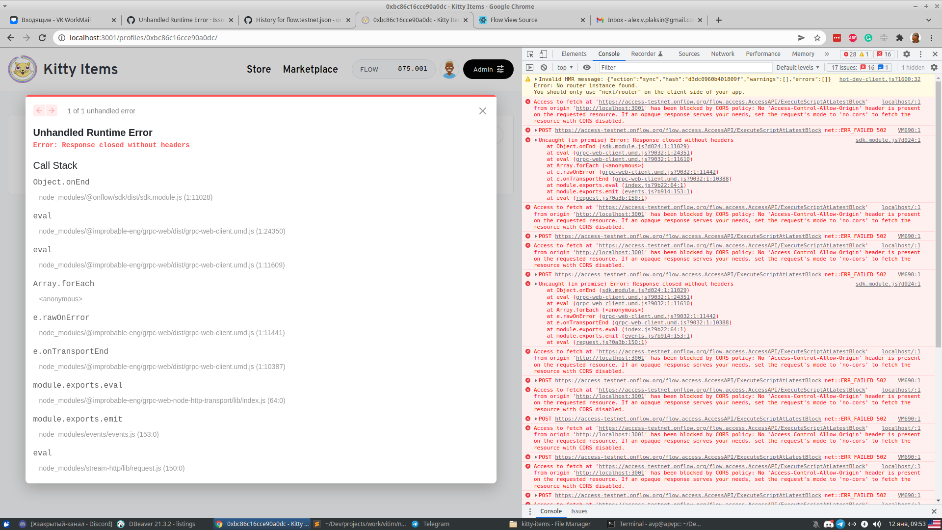 Unhandled Runtime Error · Issue #184 · onflow/kitty-items · GitHub