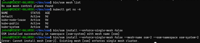 "osm install --enforce-single-mesh false" never allows multiple mesh installations · Issue #4441 ...