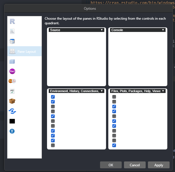 White text on white background in RStudio Options menu · Issue #1 ...
