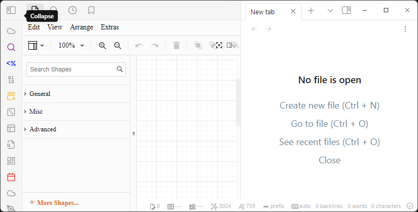 In obsidian v1.0, when create a new diagram by the top left button ...