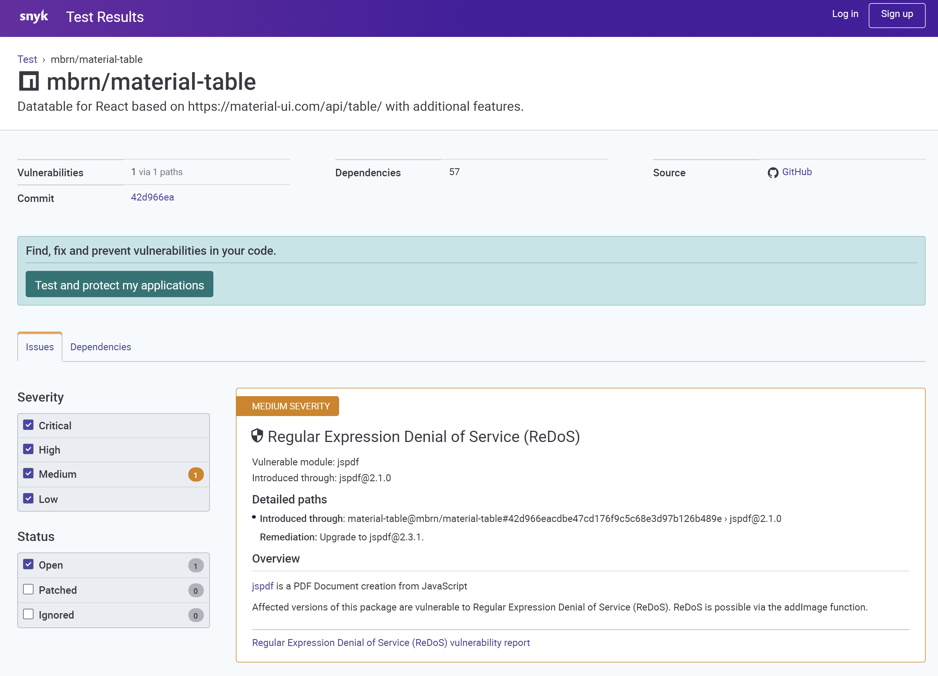 Vulnerabilities found in dependency library jspdf@2.1.0 · Issue #3026 · mbrn/material-table · GitHub