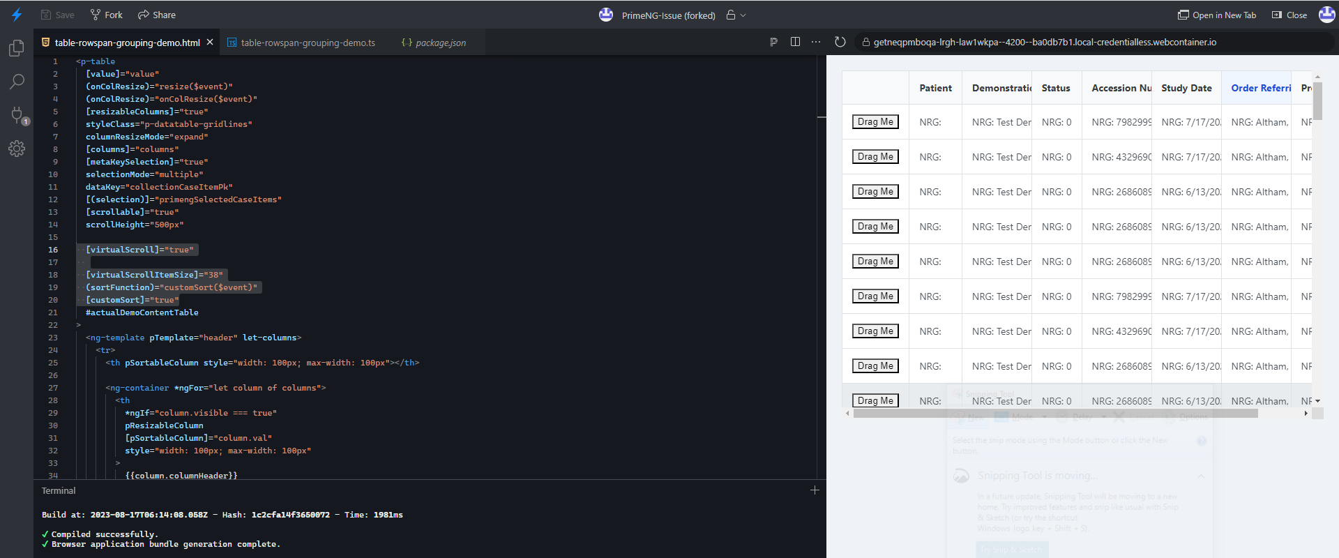Table:- Automatic Leftward Scrolling of Table upon Column Sorting ([customSort]="true" and ...