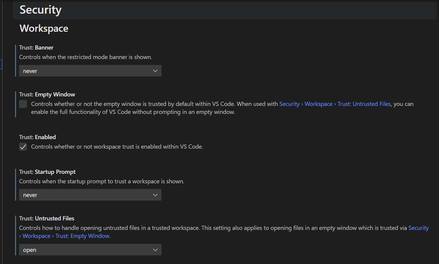 Trust Dialog Prompt Appears Even When Disabled In Settings · Issue 159823 · Microsoft Vscode