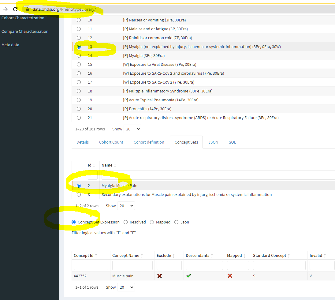 [BUG] Diagnostics Explorer - mismatch between the concept set expression table and concept ...