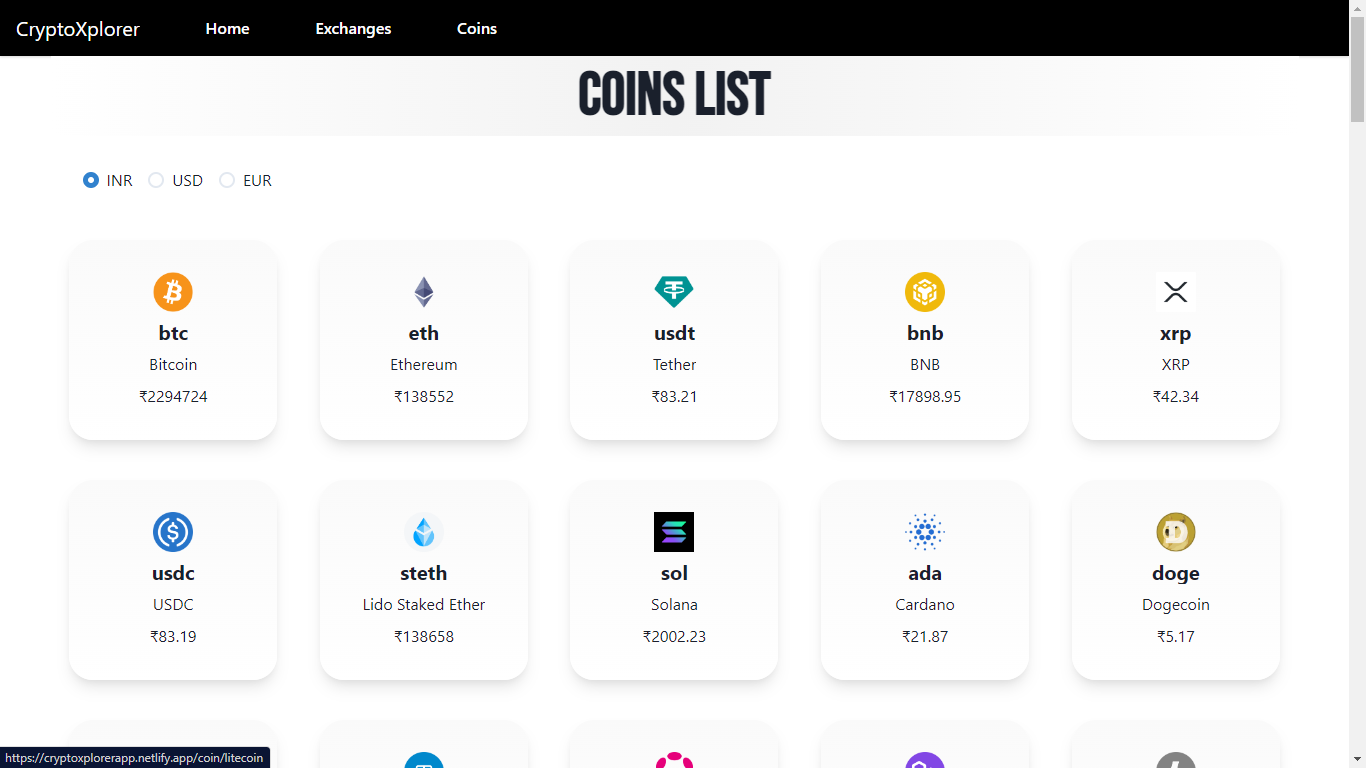GitHub - uraj1/CryptoXplorer: A crypto app which is made using React Js and its UI library. This ...