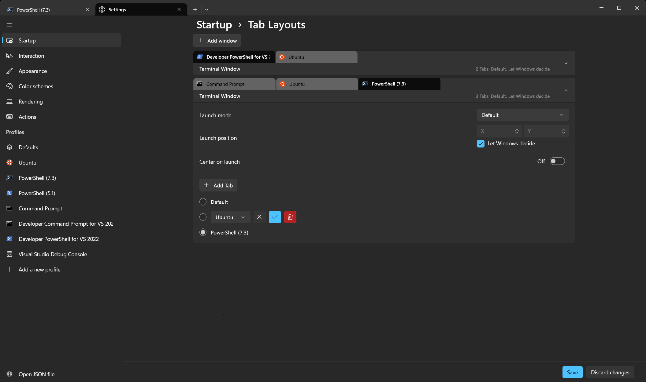 Option to define a custom tab layout for new windows · Issue #16303 · microsoft/terminal · GitHub
