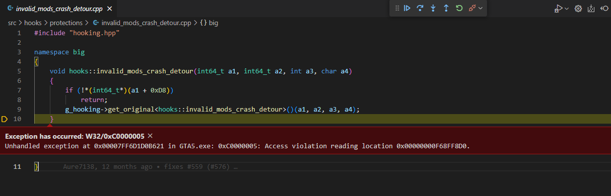 exception raised in invalid_mods_crash_detour. can anyone help me know what it is? · YimMenu ...
