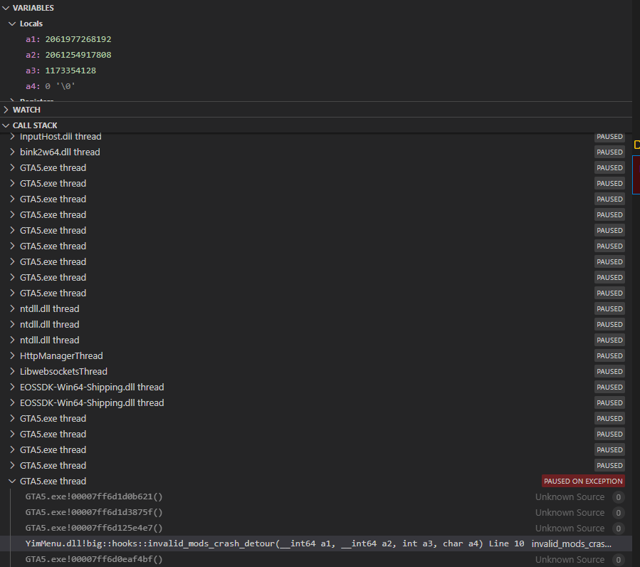 exception raised in invalid_mods_crash_detour. can anyone help me know what it is? · YimMenu ...