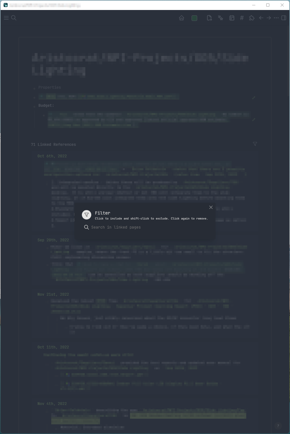 [0.8.13] Linked References Filter Empty · Issue #7788 · logseq/logseq · GitHub
