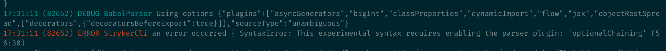 ERROR on Stryker run, missingPlugin: [ 'optionalChaining' ] · Issue #1806 · stryker-mutator ...