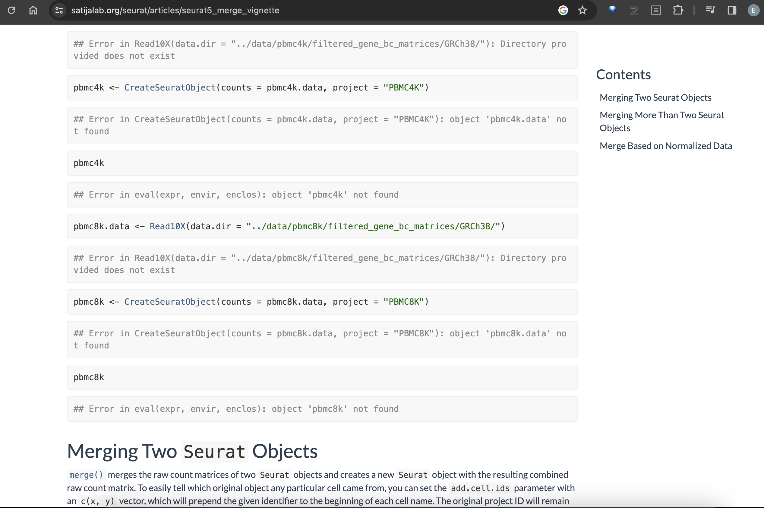 The combining two 10x runs vignette appears to have been broken during migration to Seurat v5 ...