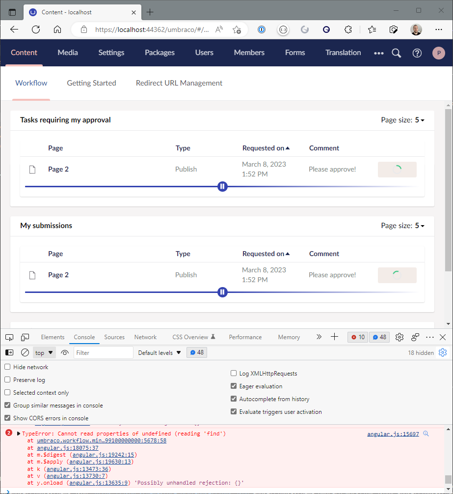 Workflow Details Overlay Throws An Error · Issue 12 · Umbracoumbraco
