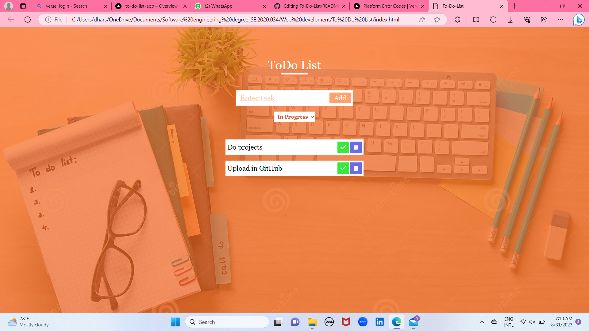 GitHub - DharshiBalasubramaniyam/To-Do-List