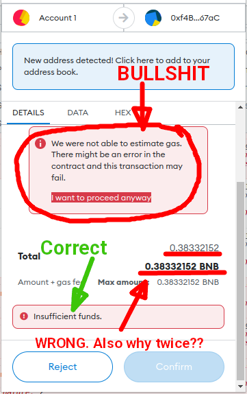 [Bug]: Unable to estimate funds (bullshit message that the transaction ...