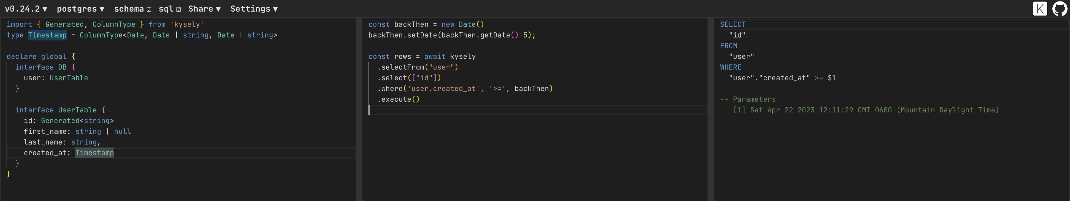 Querying on Generated columns does not type check. · Issue #452 · kysely-org/kysely · GitHub