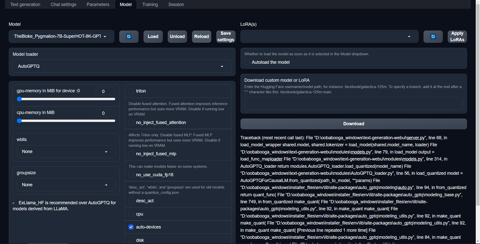 Traceback Issue · Issue 3239 · Oobaboogatext Generation Webui · Github