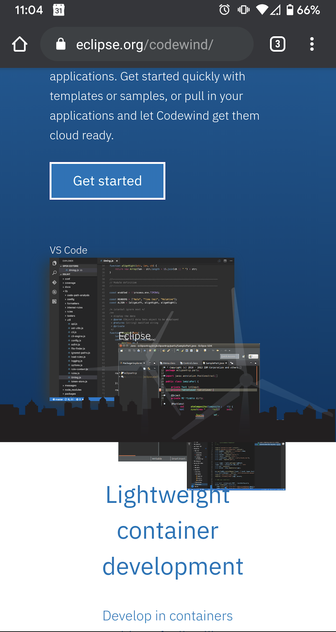 Svt Landing Pages Codewind Mobile Site Does Not Render Well · Issue 964 · Eclipse Archived