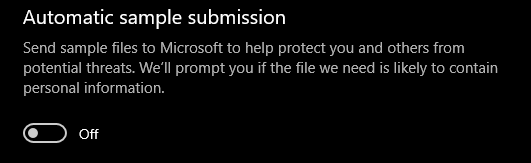 Disable Automatic sample submission for Microsoft Defender · Issue ...