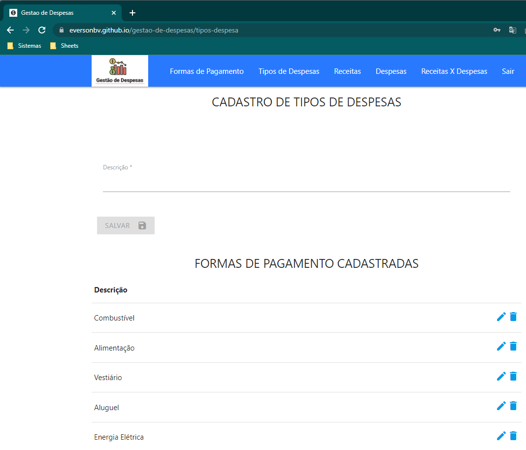 GitHub - eversonbv/gestao-de-despesas: Projeto Final da disciplina Frameworks Web - UTFPR