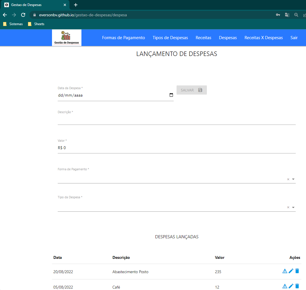 GitHub - eversonbv/gestao-de-despesas: Projeto Final da disciplina Frameworks Web - UTFPR