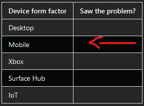 Question: Do we still need the [Mobile] device form factor in the issue ...
