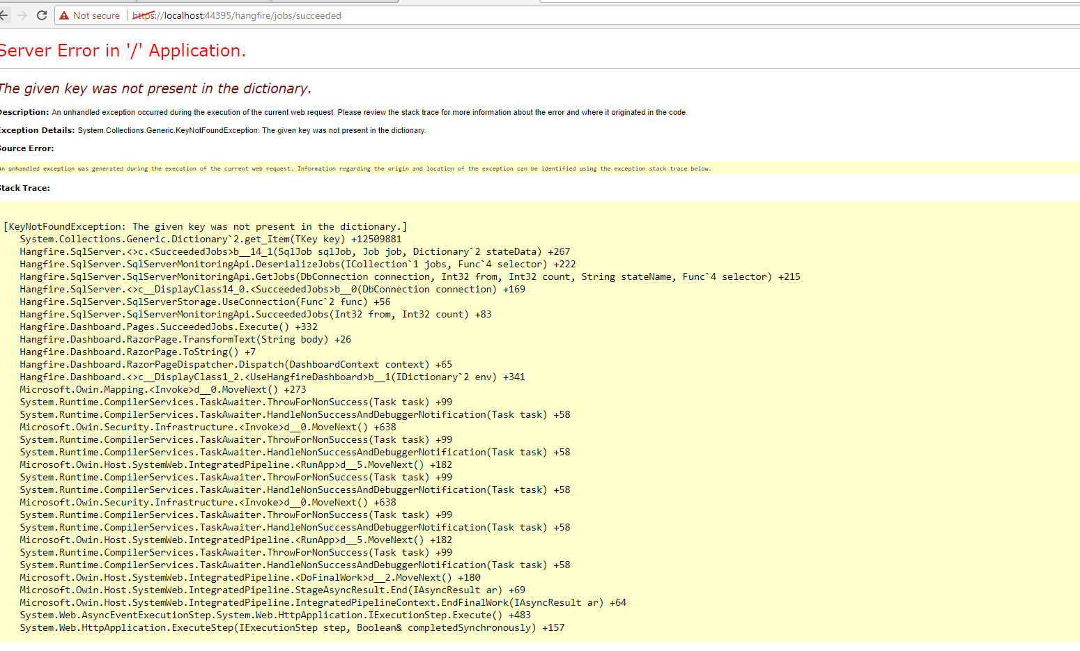 Key not found exception in succeeded jobs view · Issue #946 · HangfireIO/Hangfire · GitHub