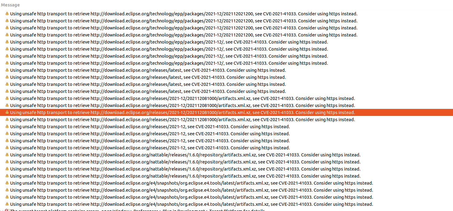 If I activate a target platform lots of http transport warnings are generated even though none ...