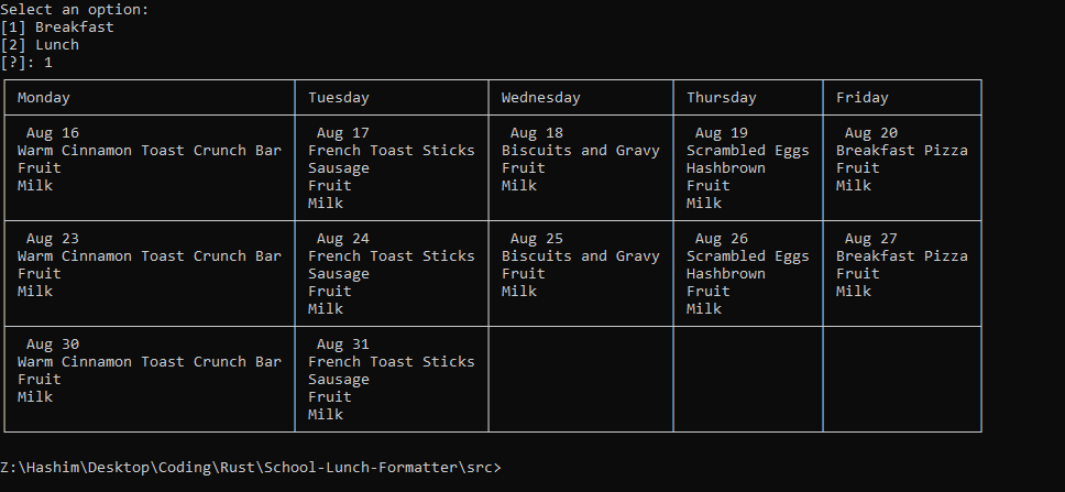 GitHub - HashimTheArab/LunchMenu: Prints my schools not so good looking lunch menu in a pretty form