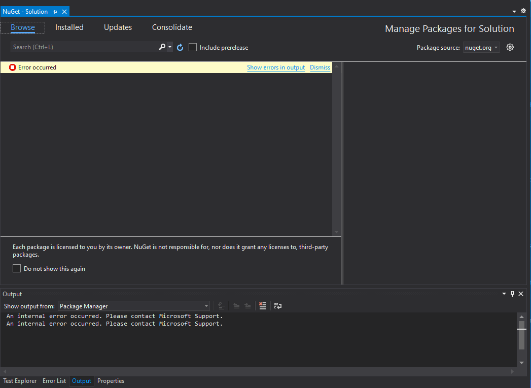 Cannot Open The Nuget Package Manager · Issue 10336 · Nugethome · Github 