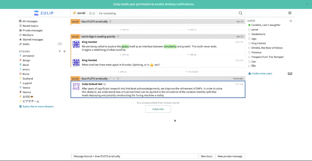 Make it possible to send messages to unsubscribed streams · Issue #21433 · zulip/zulip · GitHub