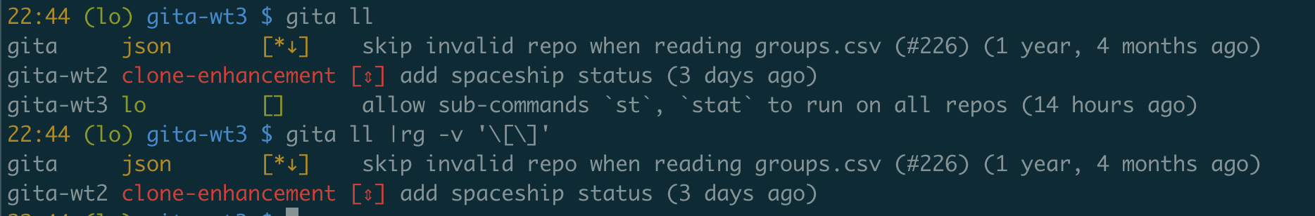 Feature Request: gita ll --work · Issue #168 · nosarthur/gita · GitHub