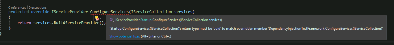 Example has ConfigureServices as returning IServiceProvider. But base class returns void · Issue ...