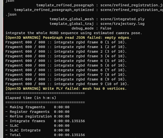 Can T Complete Reconstruction With 10 Rgb D Images [open3d Warning] Write Ply Failed Mesh Has 0