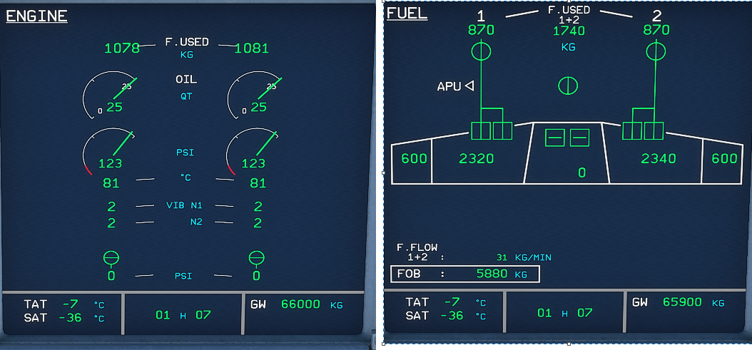 [BUG] Fuel used on CRUISE and FUEL ECAM pages do not match values on ...