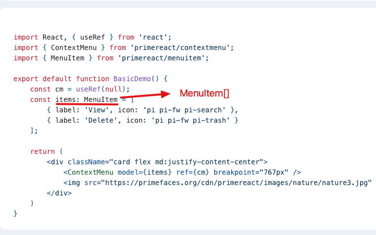 Incorrect Ts Doc Example Of Menuitem · Issue 5054 · Primefaces Primereact · Github