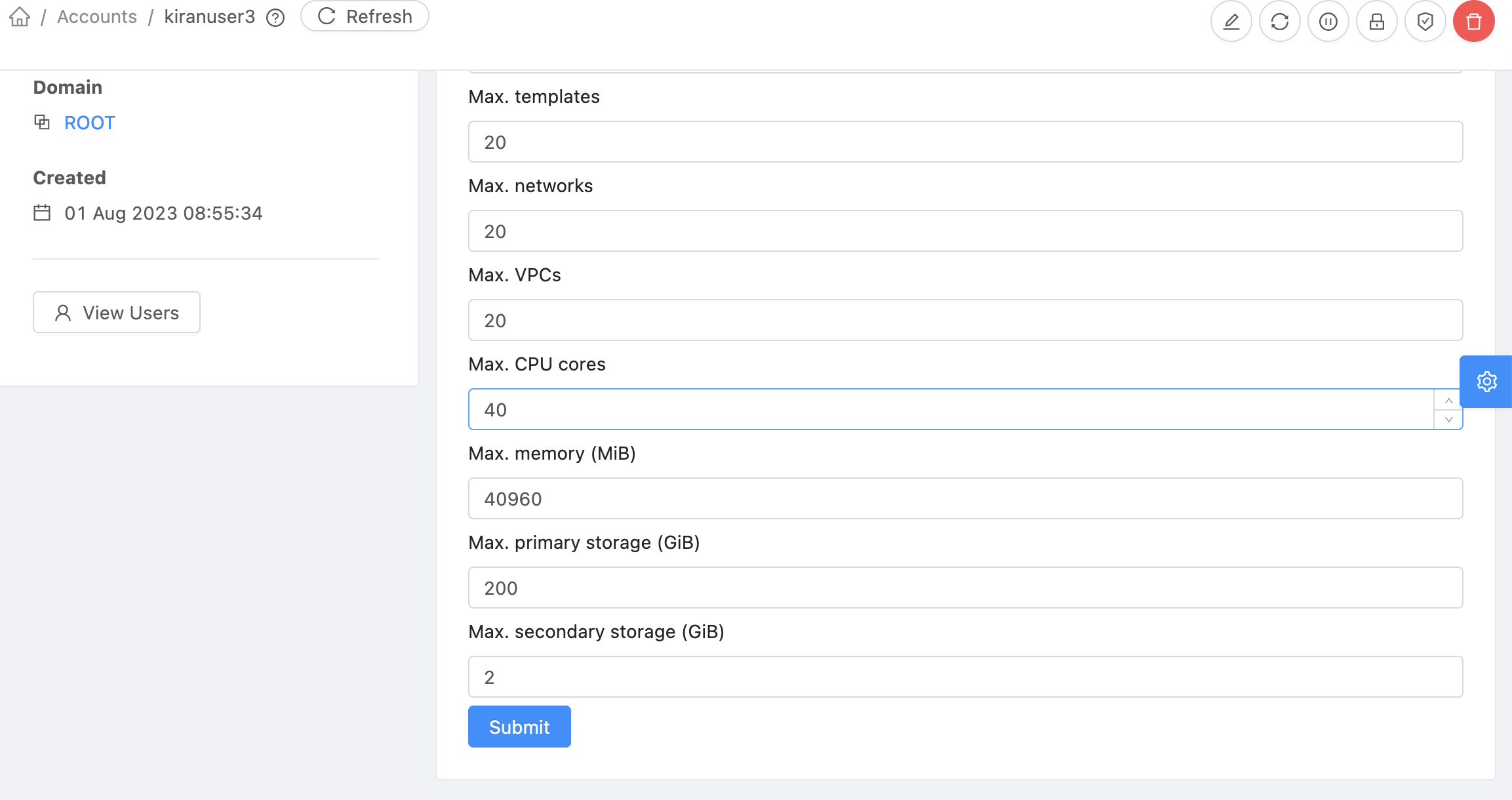 Account limit(max.secondary storage) is not honored when upload template/iso/volume from local ...