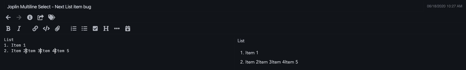 Inserting multiple items into a numbered list using multi-cursors results in each inserted item ...