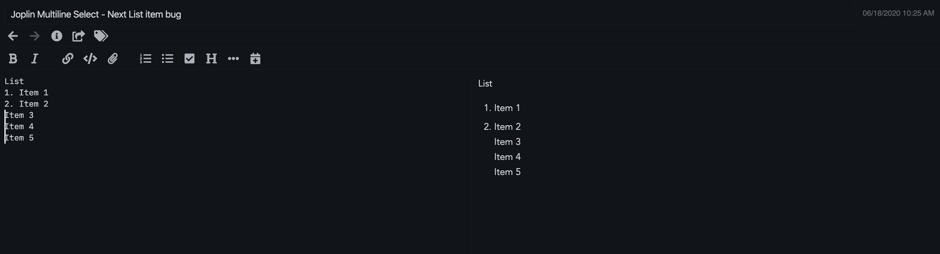 Inserting multiple items into a numbered list using multi-cursors results in each inserted item ...