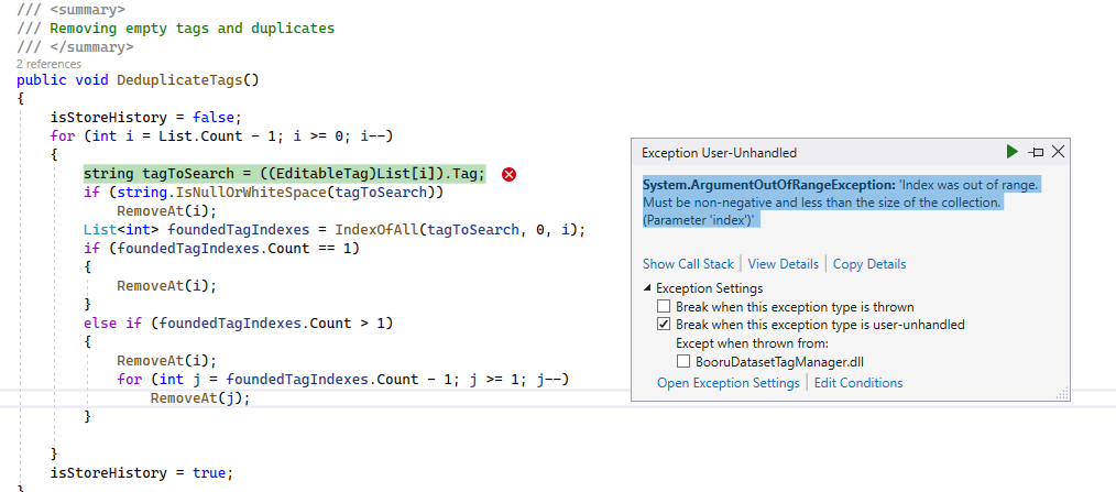 Exception in DeduplicateTags. Sometimes. Only when no breakpoints are present. · Issue #80 ...
