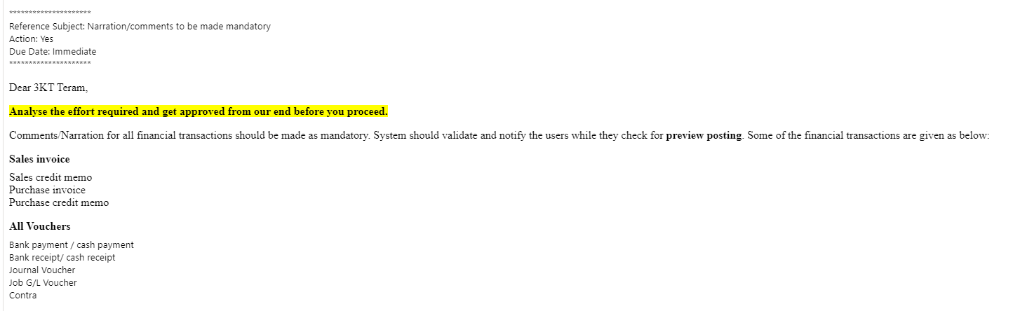 Mur-019 / Narration/comments to be made mandatory · Issue #906 · 3ktech/General · GitHub