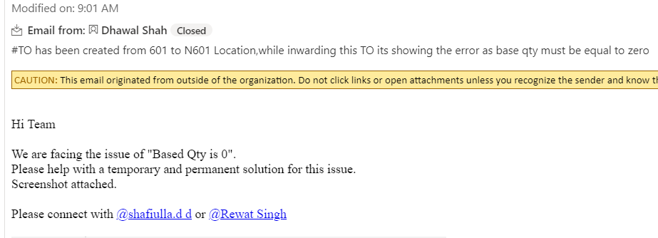 #TO has been created from 601 to N601 Location,while inwarding this TO its showing the error as ...